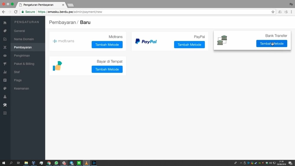 Menyetel Metode Pembayaran Bank Transfer di Berdu.id