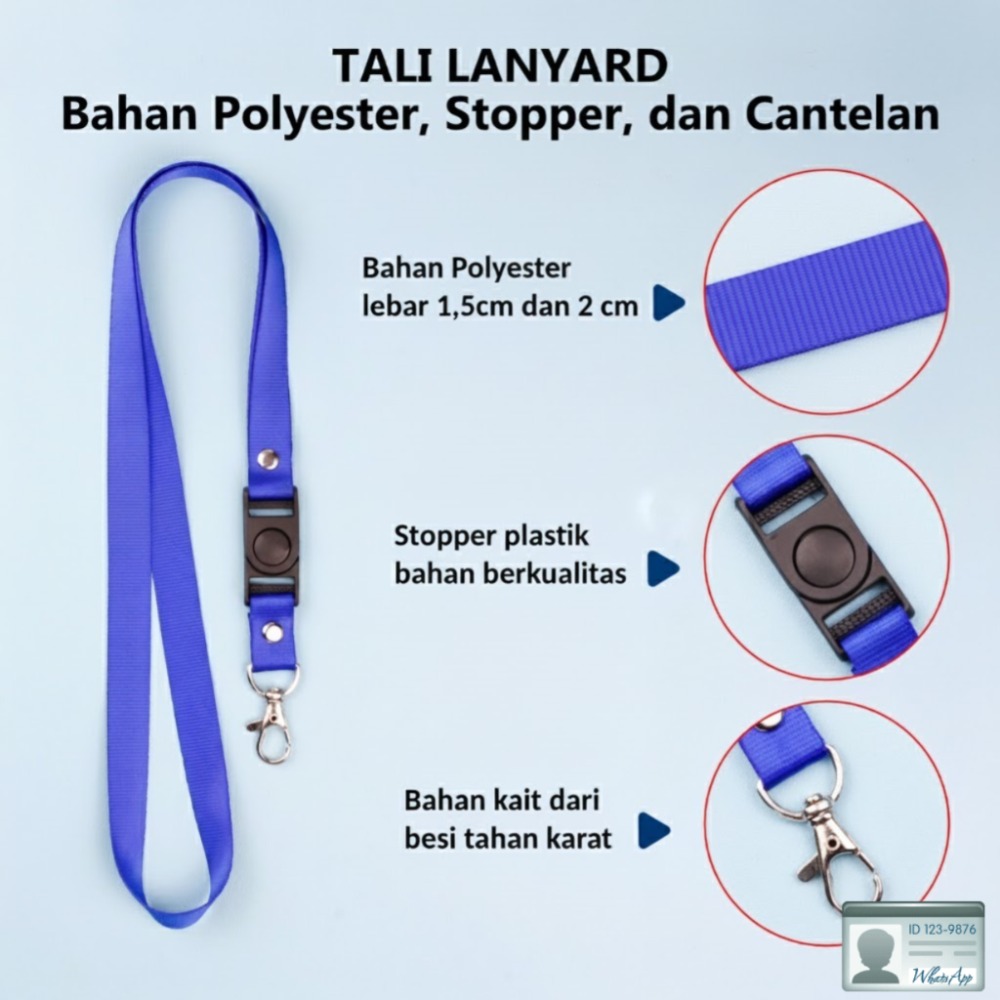 Lanyard ID Card Merah 2cm Kait + Stopper | Tali Name Tag Karyawan / Panitia